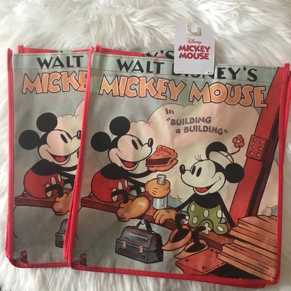 Disney | Accessories | 2 Disney Retro Mickey Minnie Reusable Tote Bags ...